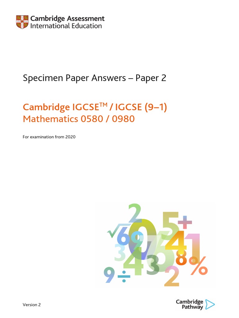 0580 Specimen Paper Answers Paper 2 (For Examination From 2020) | PDF ...