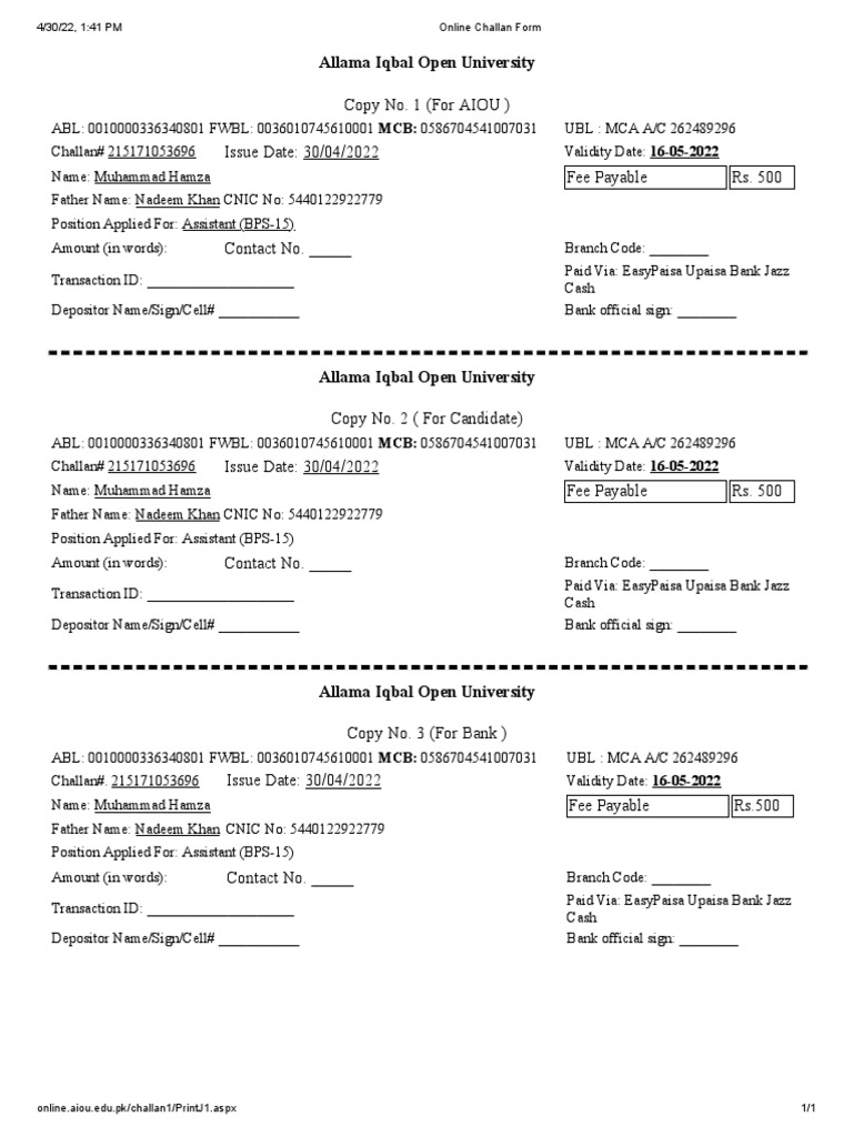 Online Challan Form For Job | PDF | Service Industries | Banking