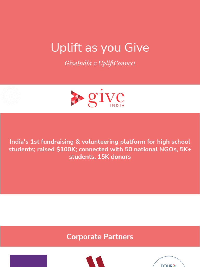 GiveIndia X Uplift Connect | PDF | Fundraising | Non Governmental ...
