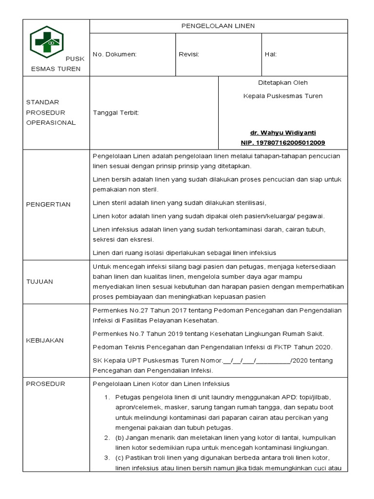 SOP Manajemen Linen | PDF
