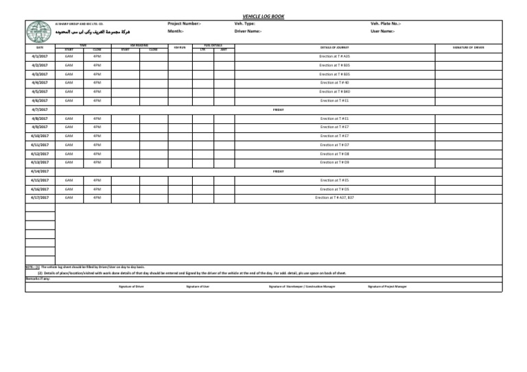 Vehicle Log Book Format | PDF