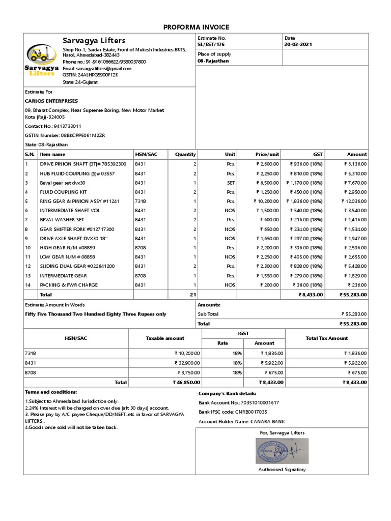 PROFORMA INVOICE - SL EST 176 - 20 - 03 - 21 - Carlos | PDF | Economies ...