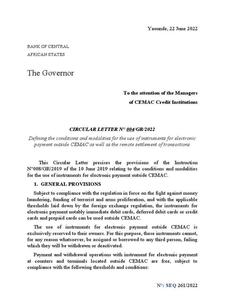 CEMAC Electronic Payment Rules | PDF | Payments | Debit Card