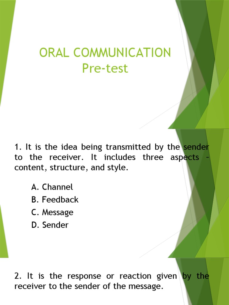 Oral Communication Pretest | PDF | Communication | Speech