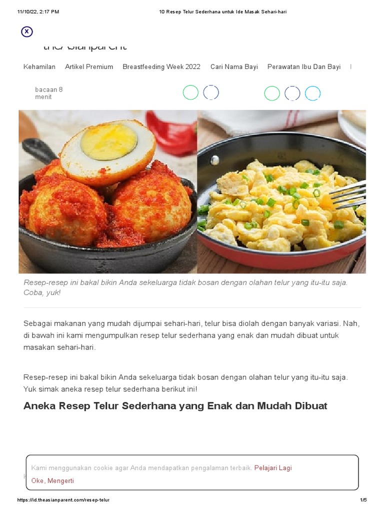 10 Resep Telur Sederhana Untuk Ide Masak Sehari-Hari | PDF