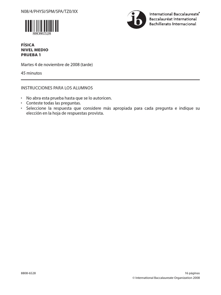 Physics Paper 1 SL Spanish2008 | PDF | Olas | Gases