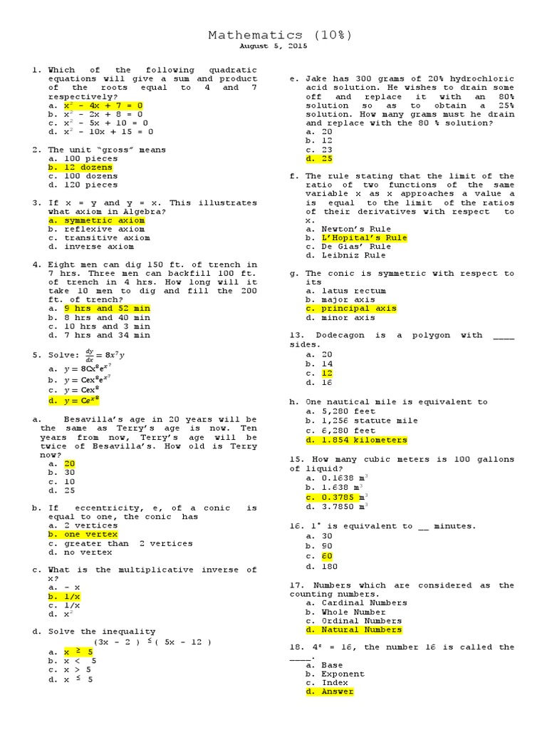 Mathematics Mock Exam 2015 | PDF | Mathematics | Geometry