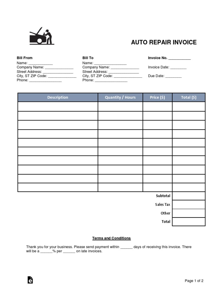 Auto Repair Invoice Template | PDF | Credit Card | Payments