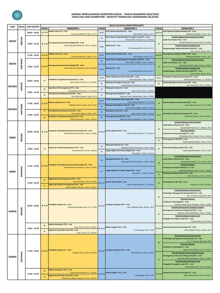 Jadwal Perkuliahan Semester Ganjil TA 2022-2023 (v0.5) | PDF