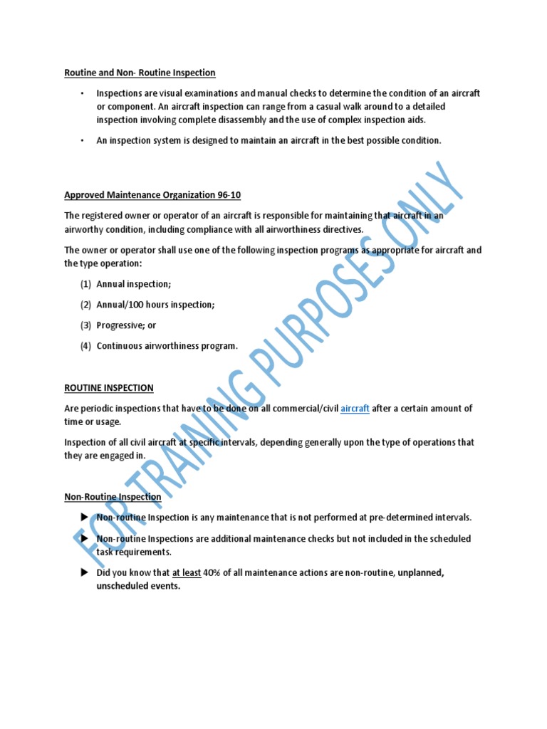 Aircraft Routine & Non-Routine Inspections | PDF | Internal Combustion ...