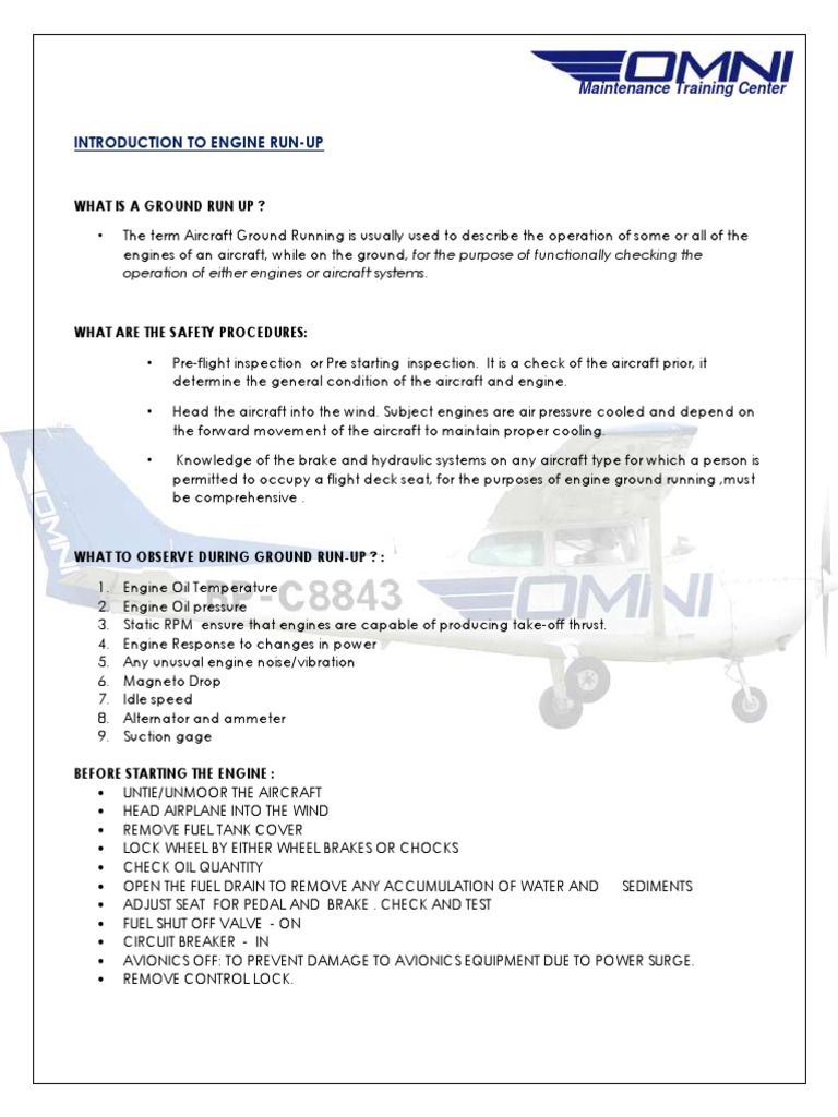 Introduction To Engine Run Hand Outs | PDF | Ignition System | Aircraft