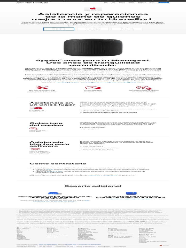 AppleCare - HomePod - Apple (ES) | PDF | Apple Inc. | tienda Apple