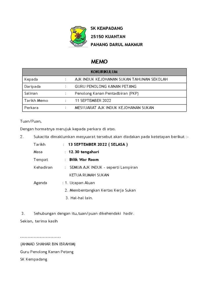 Memo - Sekolah - Koko | PDF