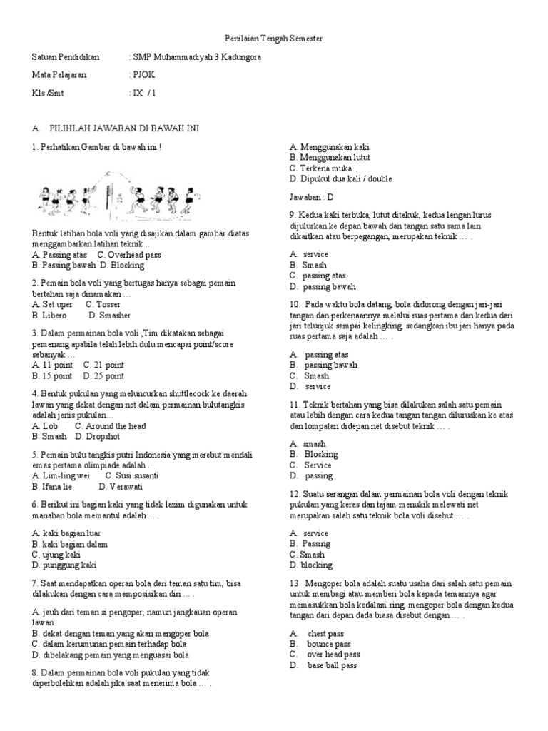 Soal PJOK Kelas IX SMP Muhammadiyah | PDF