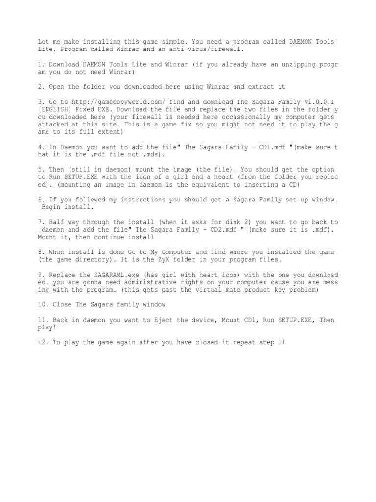 Sagara Family Game Installation Guide | PDF