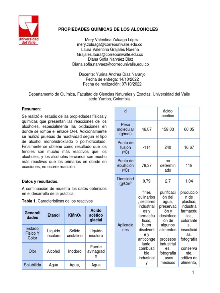 Informe No. 6 Propiedades Químicas de Los Alcoholes | PDF | Etanol | Ester