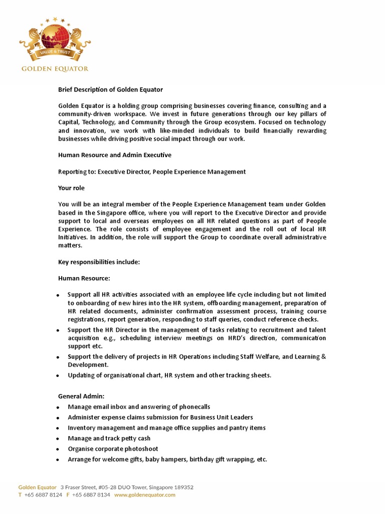 JD - HR & Admin Executive | PDF | Human Resource Management | Employment