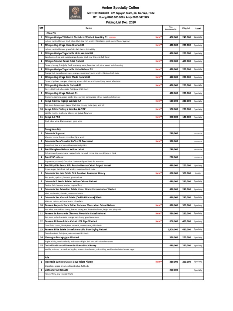 Green Beans Price List Dec.2020 | PDF | Chocolate | Orange (Fruit)