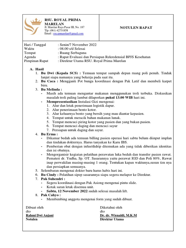 Notulen Rapat 7 November 2022 | PDF