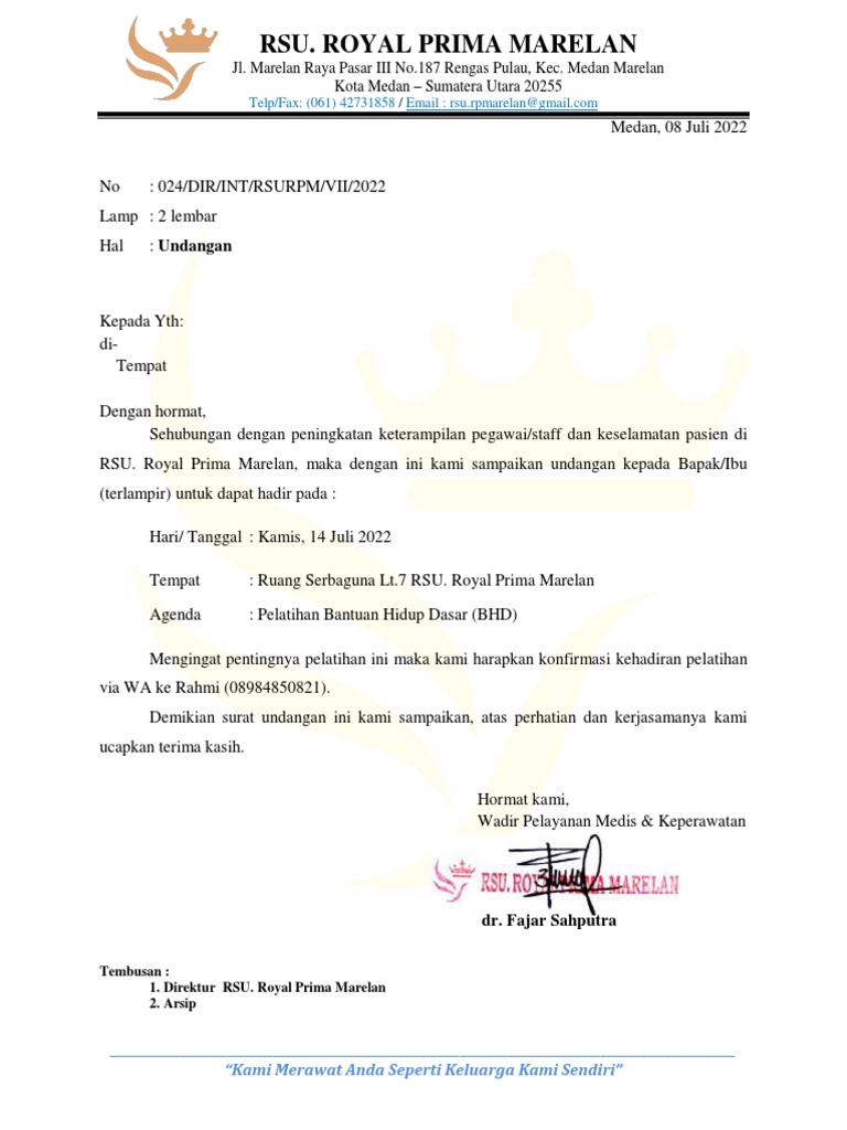 Undangan Pelatihan BHD RSU Royal Prima | PDF