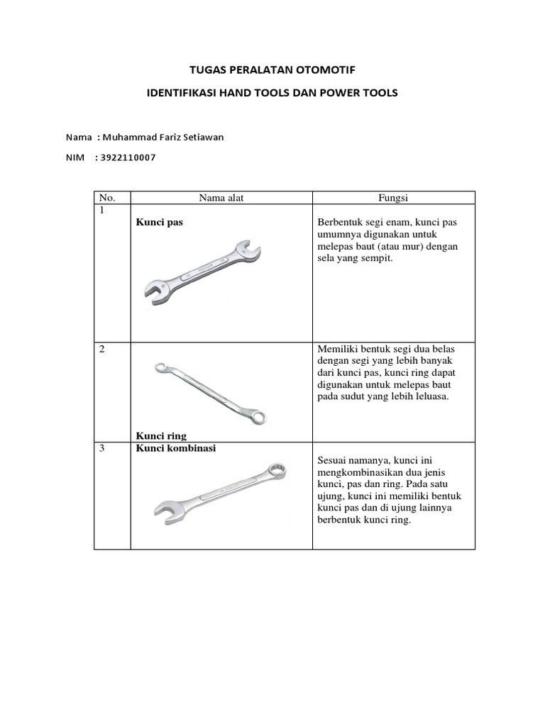 Tugas Peralatan Otomotif Tools | PDF
