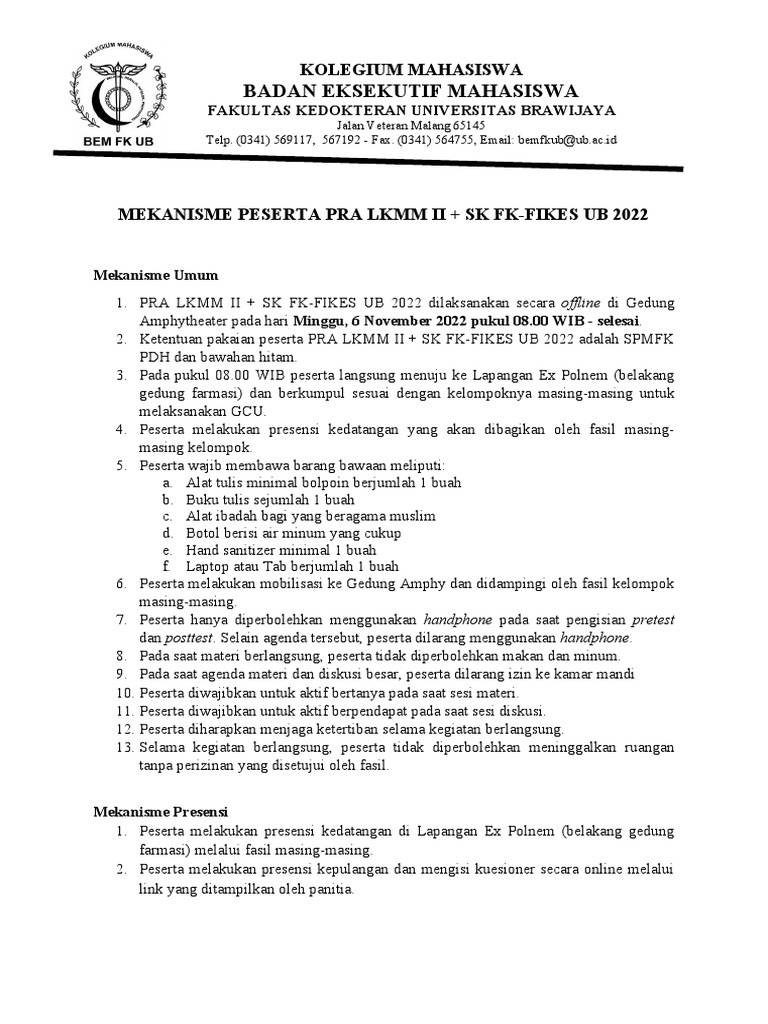 Mekanisme Pra LKMM II FK FIKES UB 2022 | PDF | Karier & Perkembangan