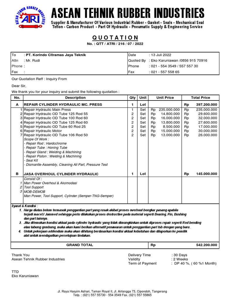 Korindo Citramas - QTT Atri - 216 - 07 - 2022 - Over Houl & Repair ...