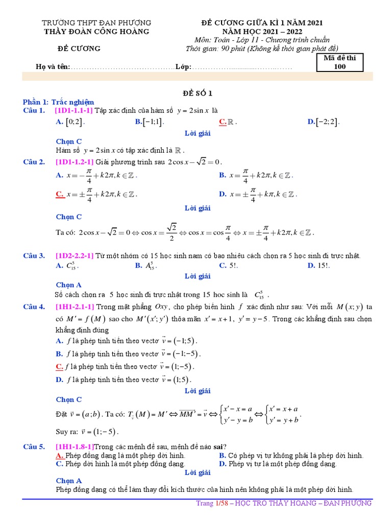 De Cuong Giua Ki 1 Lop 11 Co Dap An | PDF