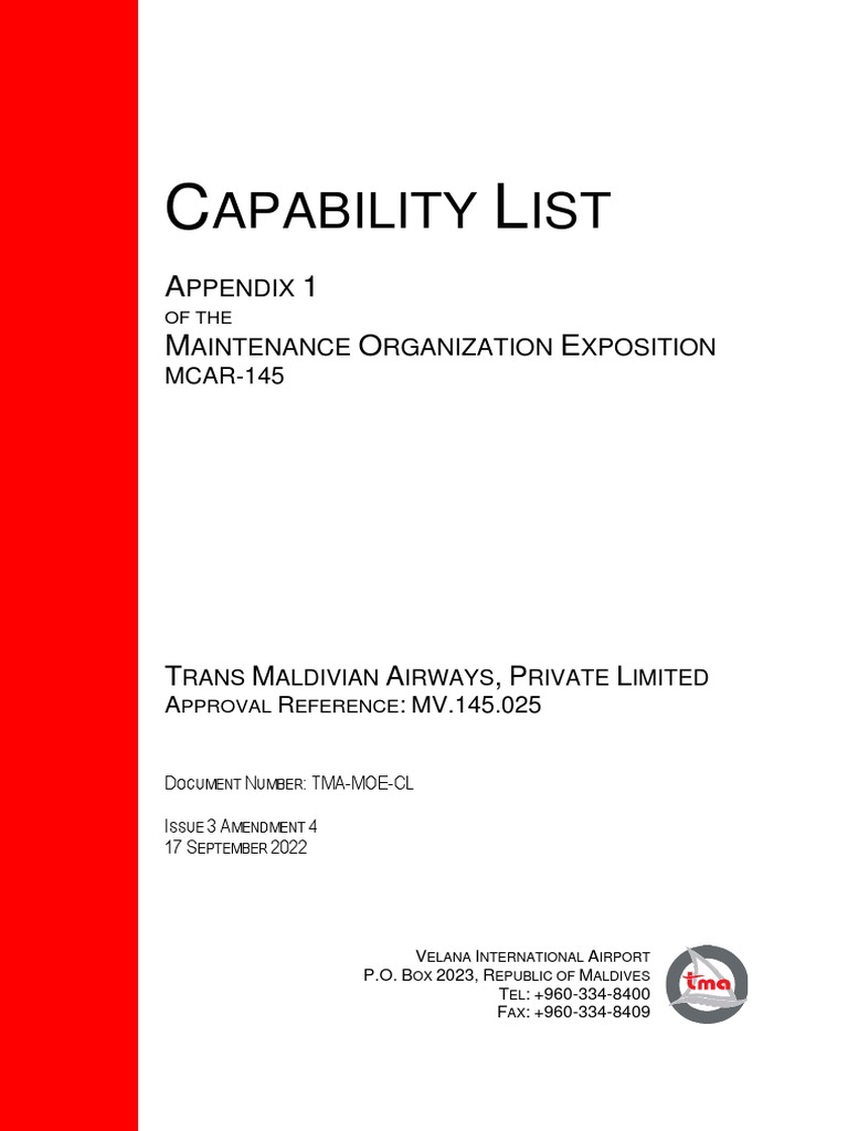TMA MOE App 1 - Capability List - Iss 3 Am 4 - 17 Sep 2022 | PDF | Aviation | Aircraft