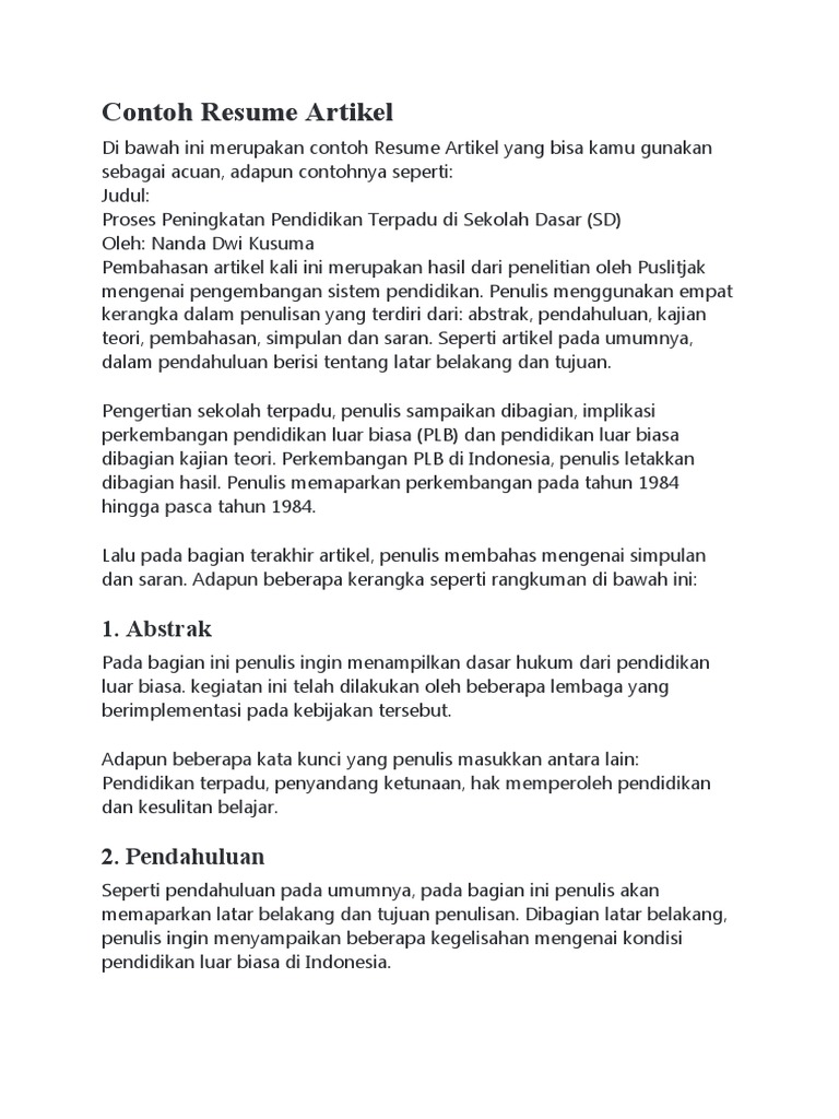 Contoh Resume Artikel | PDF