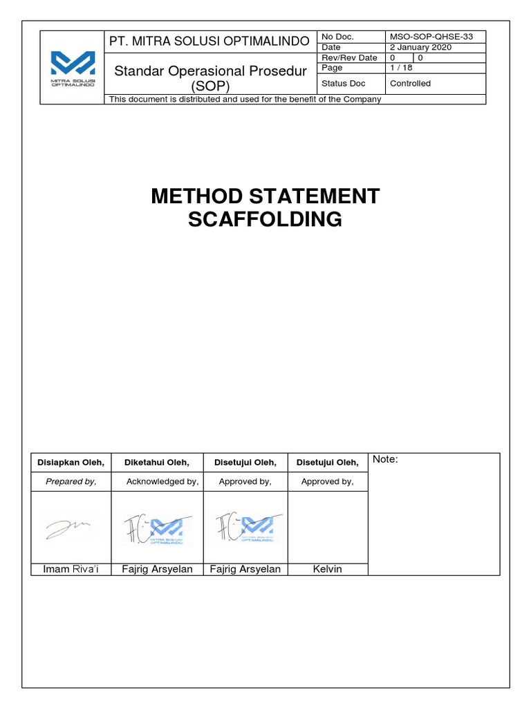 Method Statement Scaffolding | PDF | Scaffolding | Equipment