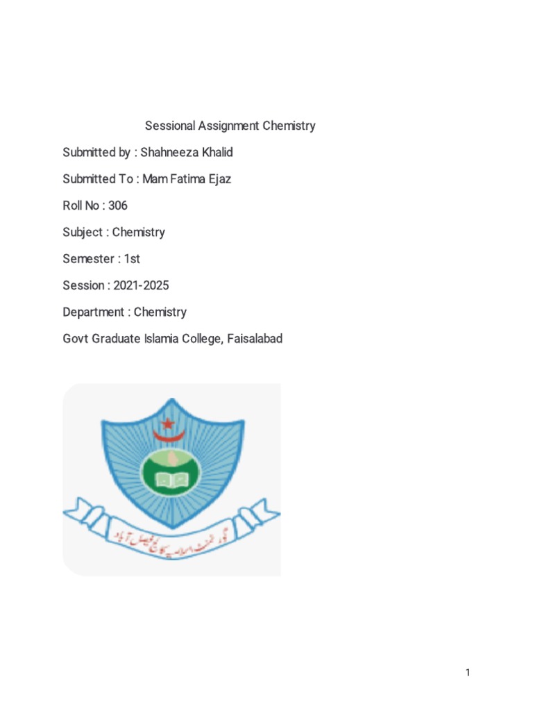 Sessional Assignment Chemistry | PDF