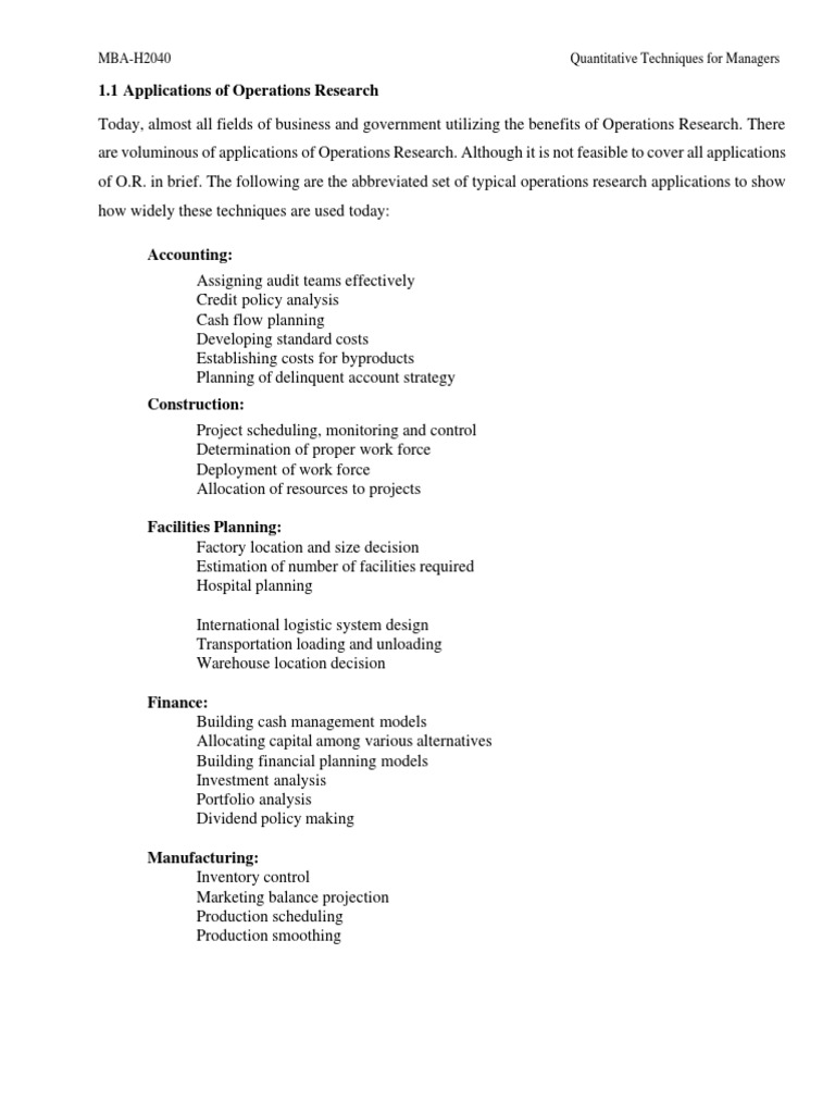 Applications of Operations Research | PDF | Operations Research | Mathematical Optimization