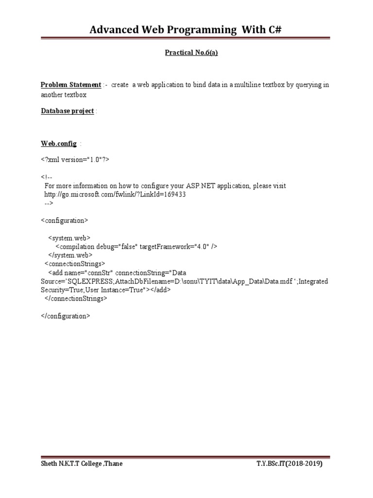 Awp Practicals | PDF | C Sharp (Programming Language) | Parameter (Computer Programming)