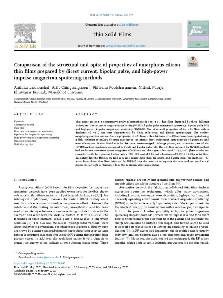 Thin Solid Films | PDF | Thin Film | Sputtering