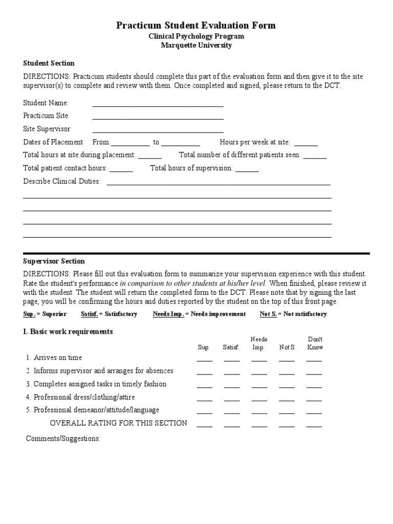 Practicum Student Eval Form | PDF | Evaluation | Psychological Concepts