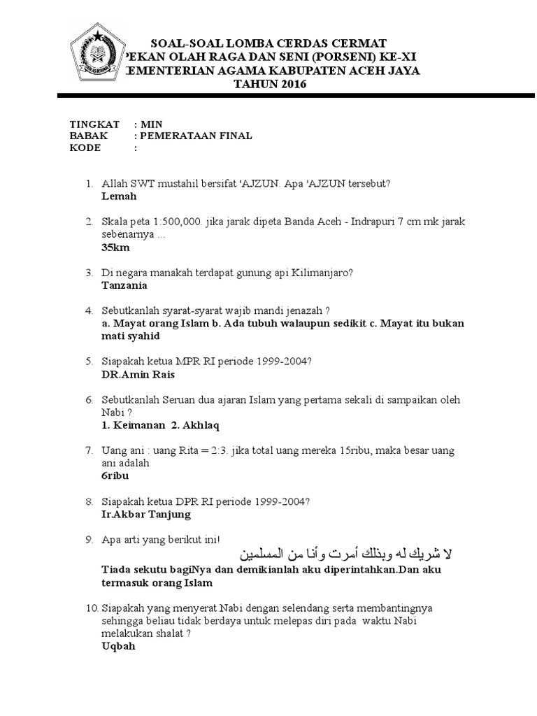 SOAL CCA Pemerataan Final | PDF