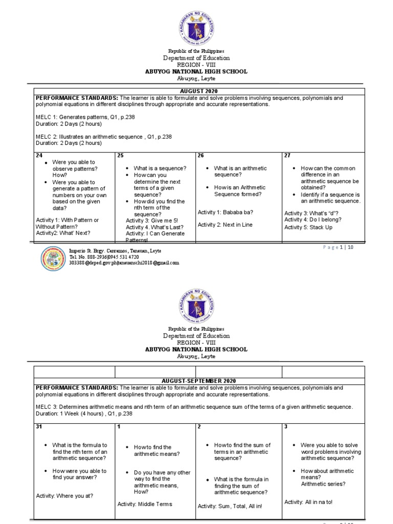 BoL MELCs Math 10 Quarter 1 | PDF | Factorization | Polynomial