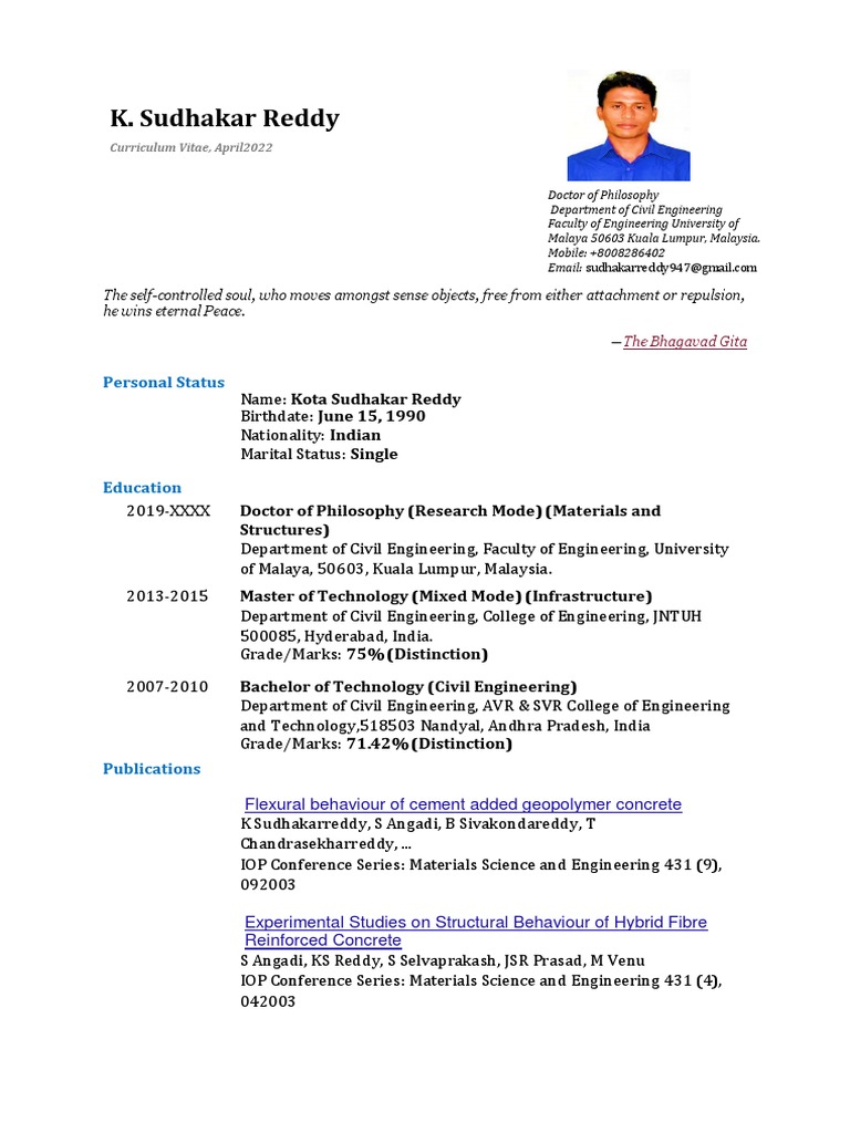 KSR CV | Download Free PDF | Concrete | Building Engineering