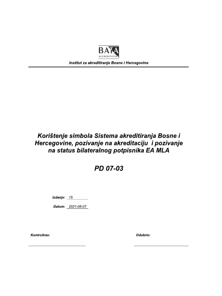BATA - Korištenje Simbola Sistema Akreditiranja BiH | PDF