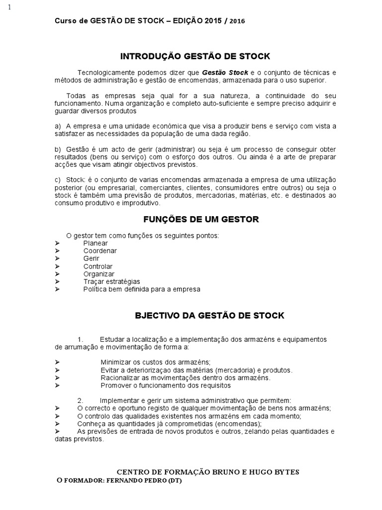 Manual de Gestão de Stock | PDF | Mercado (economia) | Armazém