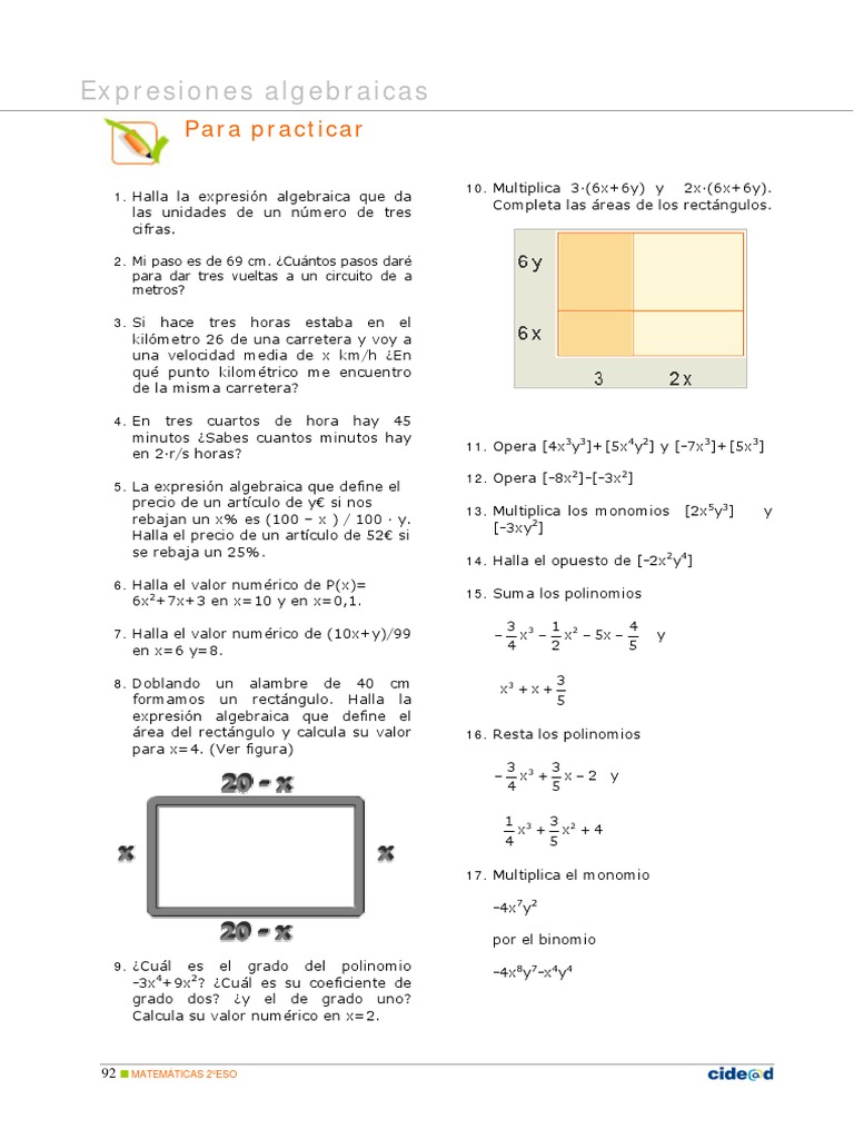 Expresiones Algebraicas 2 ESO | PDF | Matemáticas De La Computación ...