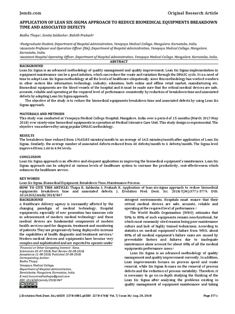 Application of Lean Six Sigma Approach T | PDF | Six Sigma | Lean Manufacturing