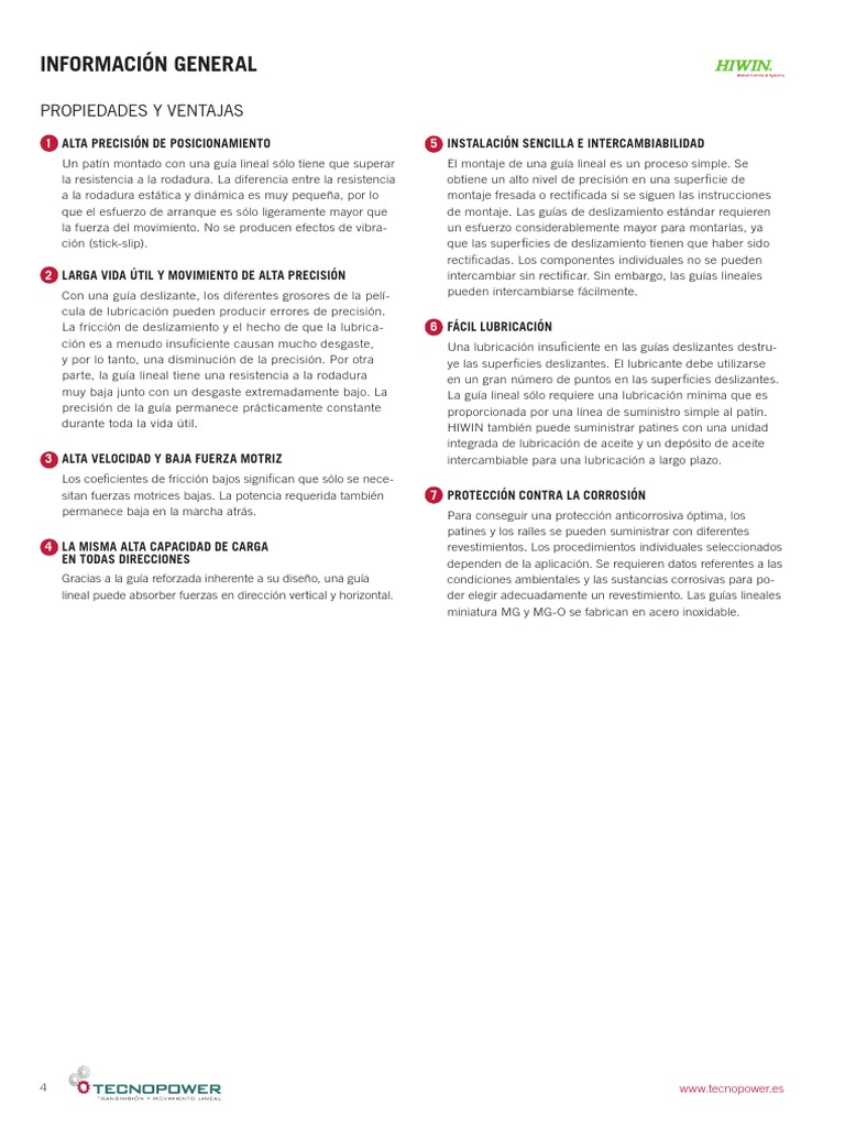 VALE HIWIN Tecnopower-Guias-Lineales-Seleccion | PDF | Control numerico | Ingeniería mecánica