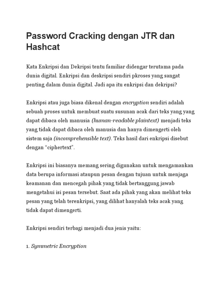 Password Cracking Dengan JTR Dan Hashcat | PDF