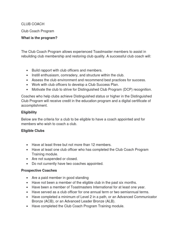Club Coach Program | PDF