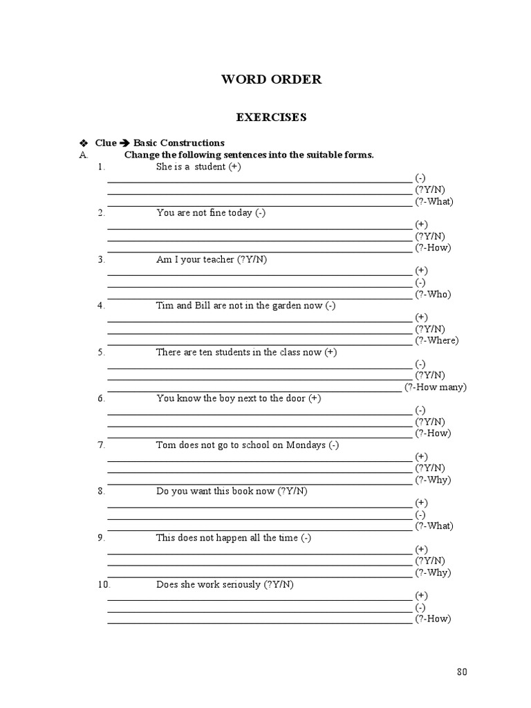 Word Order Exercises | PDF | Adverb | English Language
