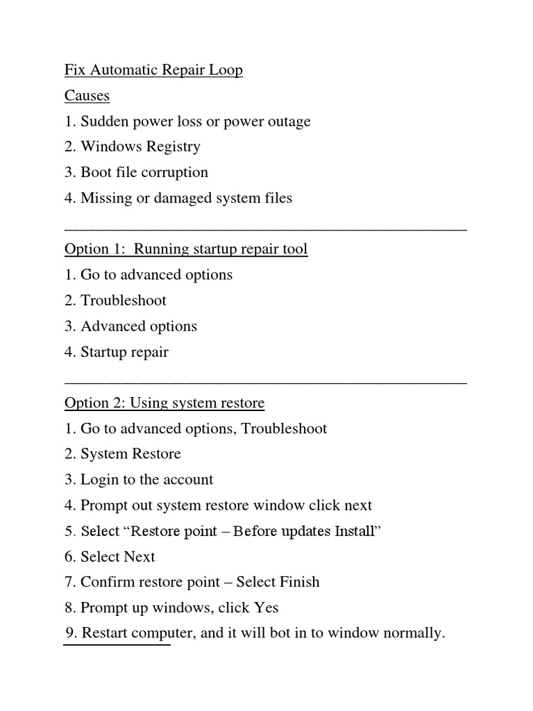 Fix Automatic Repair Loop | PDF | Windows Registry | Booting