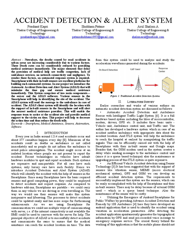 Accident Detection & Alert System: Prashant Kapri Shubham Patane Arul Shalom A | PDF ...