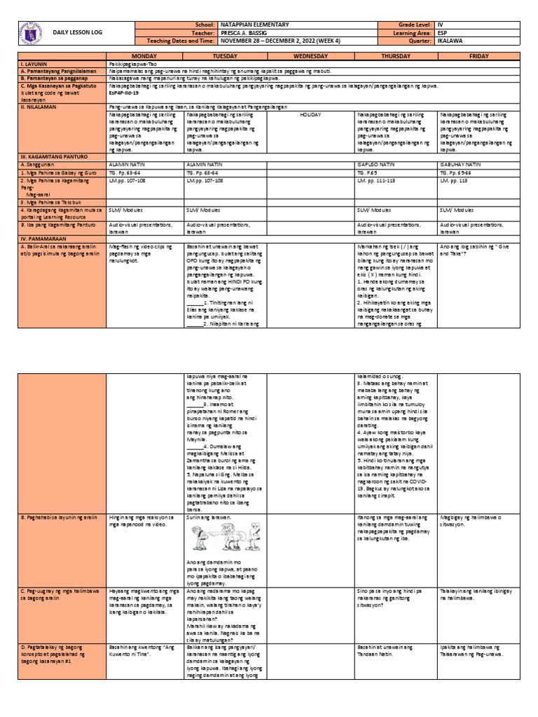 DLL Esp 4 q2 w4 New | PDF